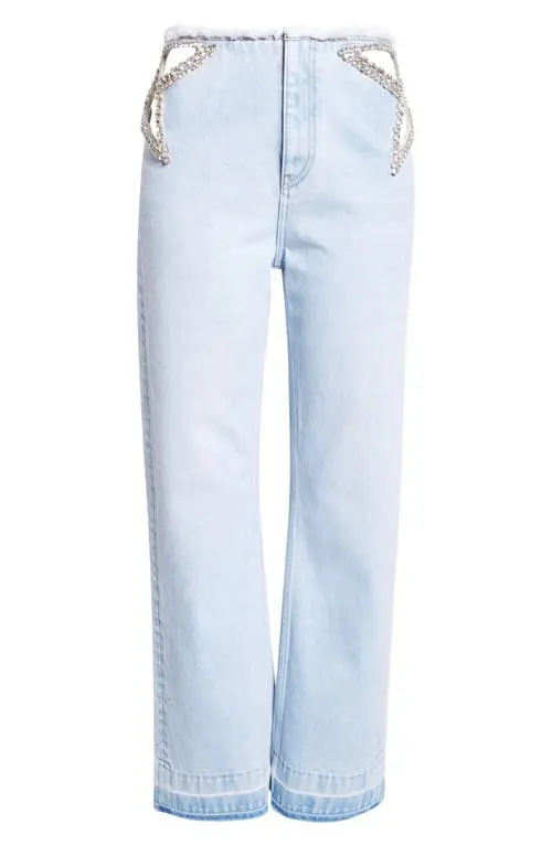 Stella Mccartney Crystal Star Cutout Denim Jeans In Light Vintage